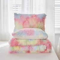 China 200TC Thread Count Bedding Set Faux Fur Duvet Mink Rainbow Plush Fluffy Luxury Fitted Sheets Set for sale