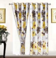 China Home 100% Polyester Yellow Floral Print Bedding Set with 2 Curtains 8 Pieces for sale