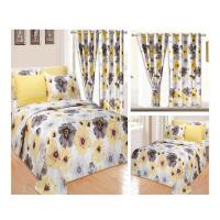 China Home 100% Polyester Yellow Floral Print Bedding Set with 2 Curtains 8 Pieces for sale