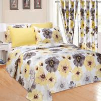 China Home 100% Polyester Yellow Floral Print Bedding Set with 2 Curtains 8 Pieces for sale