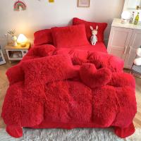 China Soft and Warm Sheet Set for Kids Girl Rainbow Color Bed Sets Fur Velvet Fluffy Plush 4 Pcs for sale
