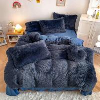 China Soft and Warm Sheet Set for Kids Girl Rainbow Color Bed Sets Fur Velvet Fluffy Plush 4 Pcs for sale