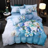 China 2023 Washed Silk Comfortable Beddinmg Set Diagonal Printing Bed Sheets luxury Bed Cover Flower for sale