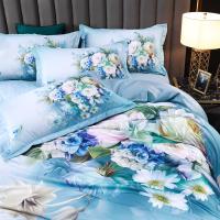 China 2023 Washed Silk Comfortable Beddinmg Set Diagonal Printing Bed Sheets luxury Bed Cover Flower for sale