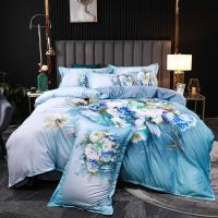 China 2023 Washed Silk Comfortable Beddinmg Set Diagonal Printing Bed Sheets luxury Bed Cover Flower for sale