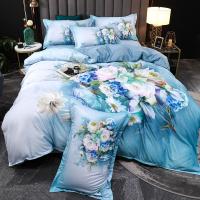 China 2023 Washed Silk Comfortable Beddinmg Set Diagonal Printing Bed Sheets luxury Bed Cover Flower for sale