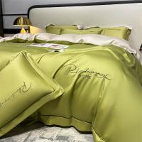 China Solid Color Light Luxury Washed Silk Embroidery 4 Pcs Bedding Set with Fitted Sheet for sale