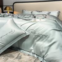 China Solid Color Light Luxury Washed Silk Embroidery 4 Pcs Bedding Set with Fitted Sheet for sale