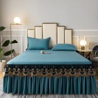China 3 kg Luxury Cotton Silky Bedspread Queen Bed Skirt Bed Sheets Set with Pleats Skirt for sale