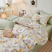 China Plant Pattern Cotton Brushed Bedding Set for 2.2m 7 feet Bed Simple Design for sale
