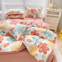 China Plant Pattern Cotton Brushed Bedding Set for 2.2m 7 feet Bed Simple Design for sale