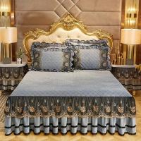 China Sanding European Winter Bedding Set Embroidery Luxury Sheet Lace Bed Skirt Cover for sale