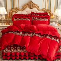 China Sanding European Winter Bedding Set Embroidery Luxury Sheet Lace Bed Skirt Cover for sale