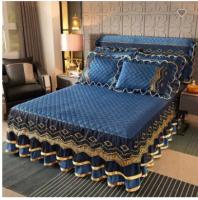 China Hotel Bedding Sets Polyester Fiber Filled Floral Plant Printed Bed Cover Fitted Skirt Sheets 3pcs Bedspread Set for sale