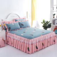 China Modern Floral Plant Printed Bed Cover Fitted Lace Bed Skirt Sheets 3pcs Bedding Sets for sale