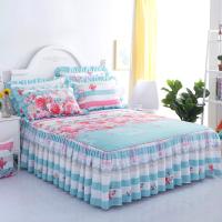 China Modern Floral Plant Printed Bed Cover Fitted Lace Bed Skirt Sheets 3pcs Bedding Sets for sale