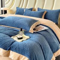 China 230g Carved Milk Velvet Winter Bedding Set Solid Pattern 4 Pcs for King Size Comforter for sale