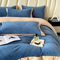 China 230g Carved Milk Velvet Winter Bedding Set Solid Pattern 4 Pcs for King Size Comforter for sale