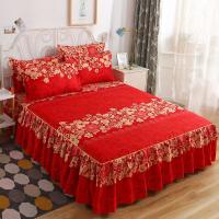 China Modern Floral Plant Printed Woven 100% Cotton Bed Cover Fitted Skirt Sheets 3pcs Bedding Bedspread Sets for sale