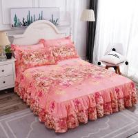 China Modern Floral Plant Printed Woven 100% Cotton Bed Cover Fitted Skirt Sheets 3pcs Bedding Bedspread Sets for sale