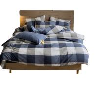 China Retro Style Checkerboard Linen Quilt Cover Bed Sheet Set for a Chic and Timeless Look for sale