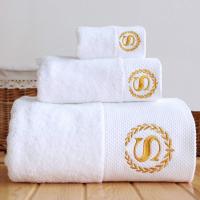 China Custom Logo Hotel Towel Set Broad Stripe Coral Velvet 35*75cm 70*140cm Soft Absorbent for sale