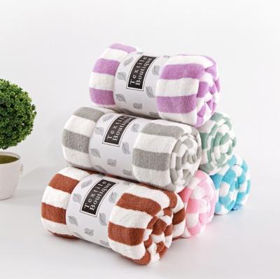 China 360 gsm Colorful Striped Coral Fleece Face Bath Towel 5 Piece Set with Customized Logo for sale