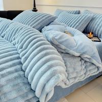 China YARN DYED Rabbit Faux Fur Fluffy Plush Warm Duvet Cover Set Four-piece Bedding Set for sale