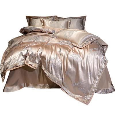China Wedding Jacquard Printed Luxury King Size Silk Satin Bed Set for Sustainable Comfort for sale