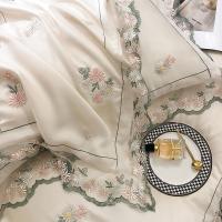 China All-Season White Silk Queen King Size Bedding Set with Handmade Embroidery Lace Side for sale
