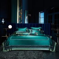 China Light Luxury Green Silk Cotton Quilt Cover Lace Comforter Set Exquisite Craftsmanship for sale