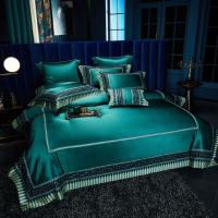 China Light Luxury Green Silk Cotton Quilt Cover Lace Comforter Set Exquisite Craftsmanship for sale