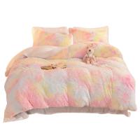 China Rainbow Color Faux Fur Velvet Fluffy Plush Soft Bedding Set 4 Pieces Perfect for HOME for sale