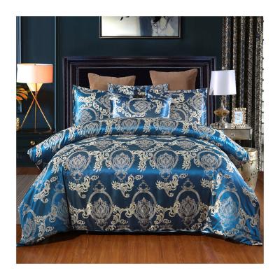 China Solid Colour Satin Duvet Cover Set European Retro Baroque Style Custom Jacquard Blue for sale
