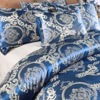 China Solid Colour Satin Duvet Cover Set European Retro Baroque Style Custom Jacquard Blue for sale