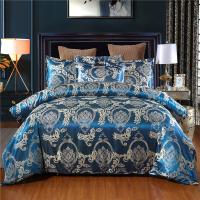 China Solid Colour Satin Duvet Cover Set European Retro Baroque Style Custom Jacquard Blue for sale