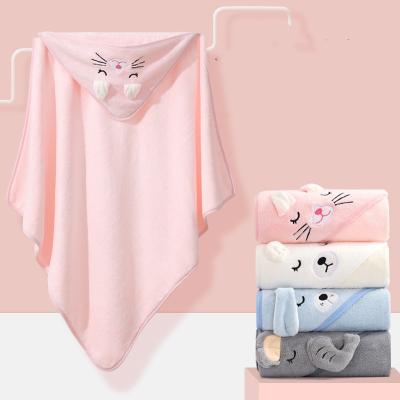 China House Cartoon Design Velvet Hooded Baby Kids Bath Towel with Good Absorption 80*80cm for sale