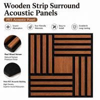 China Wood Slat PET Acoustic Wall Panel 9mm Felt Backing Real Wood Veneer Decorative Art Design Wholesale for sale