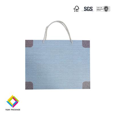 China Custom Luxury Blue Color Gift Paper Bags with Ribbon Handle - 210g Art Paper Material, 1000 Units MOQ for sale