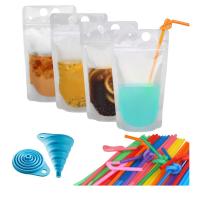 China Custom Printed Empty 16oz Fruit Juice Packing Pouch With Straw Reusable for sale