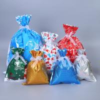 China Christmas Drawstring Foil Gift Bags , Holiday Ribbon Gift Bags for sale