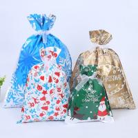 China Christmas Xmas Presents Party Favor Foil Drawstring Gift Bags For Goodies for sale