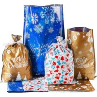 China Christmas Xmas Presents Party Favor Foil Drawstring Gift Bags For Goodies for sale