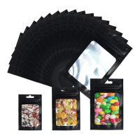 China Resealable Smell Proof Candy Black Mylar k Bags With Front Window For Food Storage Coffee Beans, Jewelry Packaging for sale