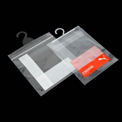 China Biodegradable Clear Garment Poly Packaging Bag With Hook for sale