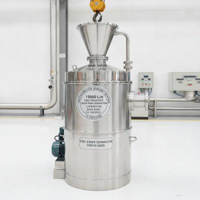 China 15000L/H Disc Stack Separator Centrifuge High Throughput Liquid Solid Separation 5.5kW Motor SS304 Bowl CE Certified for sale