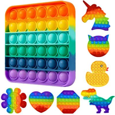 China Push For Pop Fidget Toy Square Sensory Toy  Rainbow Push Bubble Stress relief Kids tiktok Family games for sale
