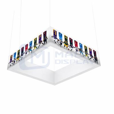 China Custom LED Backlit Hanging Light Box Display 10x10ft Double Sided SEG Trade Show Sign for sale