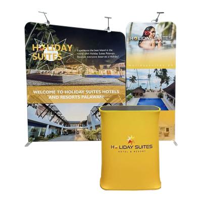 China Custom Portable Trade Show Booth Display 10x10FT Heavy Duty Aluminum Tension Fabric Backdrop with LED Lighting for sale