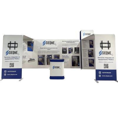 China 6x3m Portable Straight Wall Tension Fabric Trade Show Booth Kit with Aluminum Frame 250gsm Fabric for sale